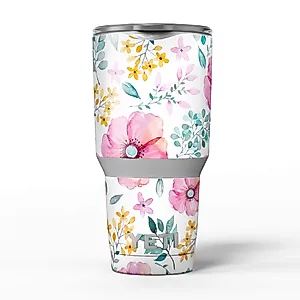 Design Skinz Subtle Watercolor Pink Floral - Skin Decal Vinyl Wrap Kit Compatible with The Yeti Rambler Cooler Tumbler Cups