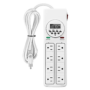 iPower 8-Outlet Power Strip with 7-Day Digital Timer (4 Outlets Timed, 4 Outlets Always On) Surge Protector for Grow Lights, Reptile, Aquarium