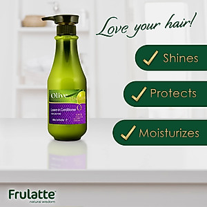 Frulatte Protecting Olive Leave In Conditioner with Certified Organic Olive Oil for curly hair 13.5 fl oz