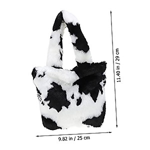 VALICLUD 1pc White Women's Leisure Fashion- Winter Bag Handbag Black Fluffy Warm Cow Tote Hobo One-shoulder Gifts Shopping Women New Print Daily Bucket Faux Comfortable Armpit Handbags