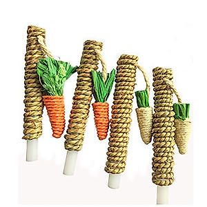 Hamiledyi Pet Bunny Fun Tree Rabbit Chew Toy Rattan Grass Scratcher Climbing Tree Play Carrot Toy for Small Animal