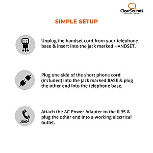 ClearSounds WIL95 UltraClear Portable Telephone Amplifier for Corded Digital and VoIP Phones with Up to 40dB Amplification, AC Powered (White)