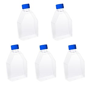 CryoKing Cell Culture Flasks, Sterile Plastic Tissue Culture Bottle with Plug Cap, 25cm² Culture Area, TC Treated, 7ml Working Volume, 60ml Total Volume, Pack of 5