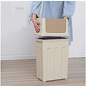 Rubbish Bin Covered Side Opening Trash Can for Home, Kitchen, and Bathroom Garbage, 11 Gallon，Pulley Trash can dustbin (Color : Light Brown, Size : No Wheel)