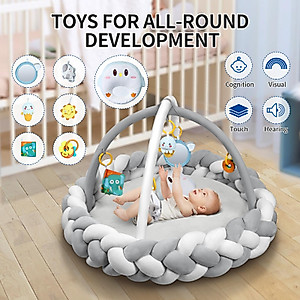 Yacul Baby Play Gym Mat, Thick Soft Baby Gym Tummy Time Activity Mat with Detachable Toys, Stage-Based Developmental Activity Gym & Play Mat for Baby to Toddler