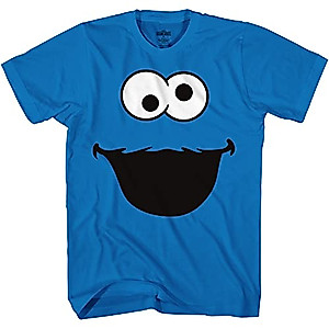 Sesame Street Cookie Monster Face T-Shirt for Men Adult Graphic Tshirt Men's Tee Gift Merch Women Apparel Clothes Stuff Novelty Vintage (Blue, Large)