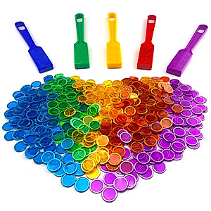 Dacefloy Magnetic Wands and Bingo Chips Game Tokens Educational STEM Kits for Learning, Sensory Bins, Science, Counting & Sorting 5-Pack & 500 Metal Chips