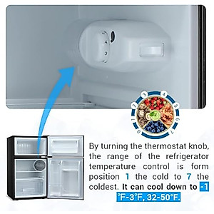 Joy Pebble Small fridge with freezer,3.2 cu.ft compact refrigerator with freezer,Mini Fridge for bedroom, Dorm or Apartment with Adjustable Removable Glass Shelves,Black