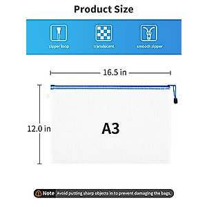 JARLINK 10 Pcs A3 Mesh Zipper Document Pouch, 10 Colors, Waterproof Plastic File Pouches for Organizing School and Office Supplies, Cosmetics, Travel Accessories