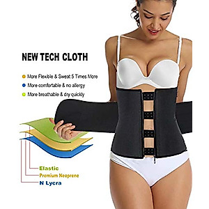 HOPLYNN Neoprene Sweat Waist Trainer Corset Trimmer Shaper Belt for Women, Workout Plus Size Waist Cincher Stomach Wraps Bands Black Medium