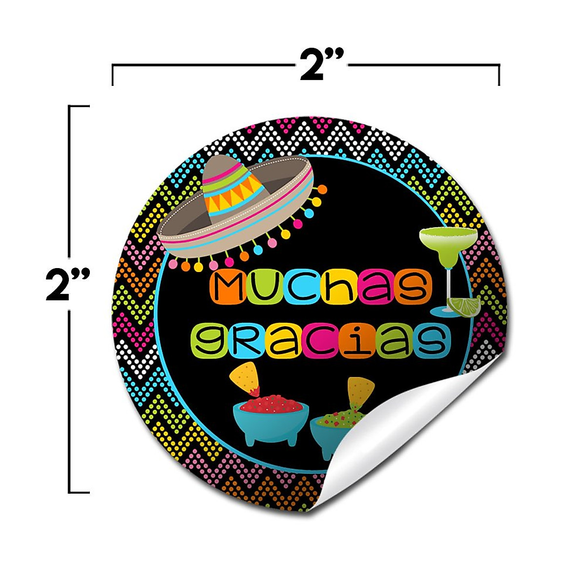 Chip, Dip, and Sip Fiesta Thank You Sticker Labels, 40 2" Party Circle Stickers by AmandaCreation, Great for Party Favors, Envelope Seals & Goodie Bags