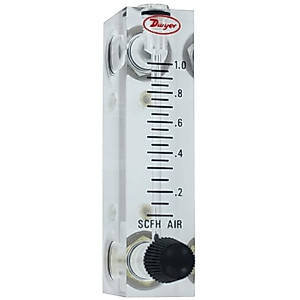Dwyer® Visi-Float® Flowmeter, VFA-9-BV, Acrylic Block, 5% FS Acc, 20-200 SCFH air, Br Valve