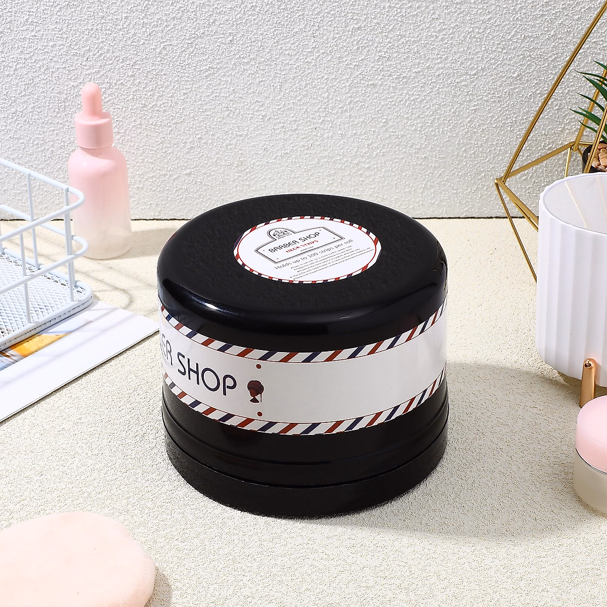 Uonlytech Neck Strips Dispenser, Neck Roll Paper Box Paper Barber Neck Strips Holder Neck Cover Paper Container with Suction Cup Base for Salon Haircut