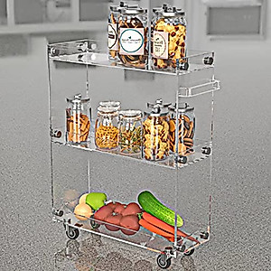 3-Tier Acrylic Slim Slide Out Storage Rolling cart,Clear Bathroom Kitchen Laundry Narrow Places Shelves (2008)