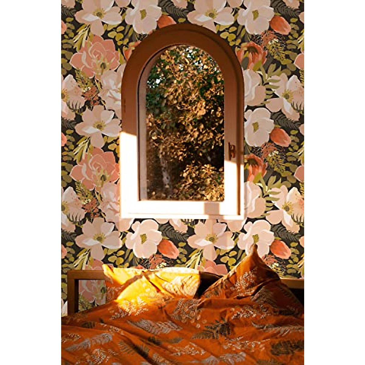 Floralplus Boho Peel and Stick Wallpaper Floral Removable Wallpaper Peel and Stick Boho Stick On Wallpaper Renter Friendly Wallpape for Bedroom Bathroom Wallpaper 17.7 * 118in