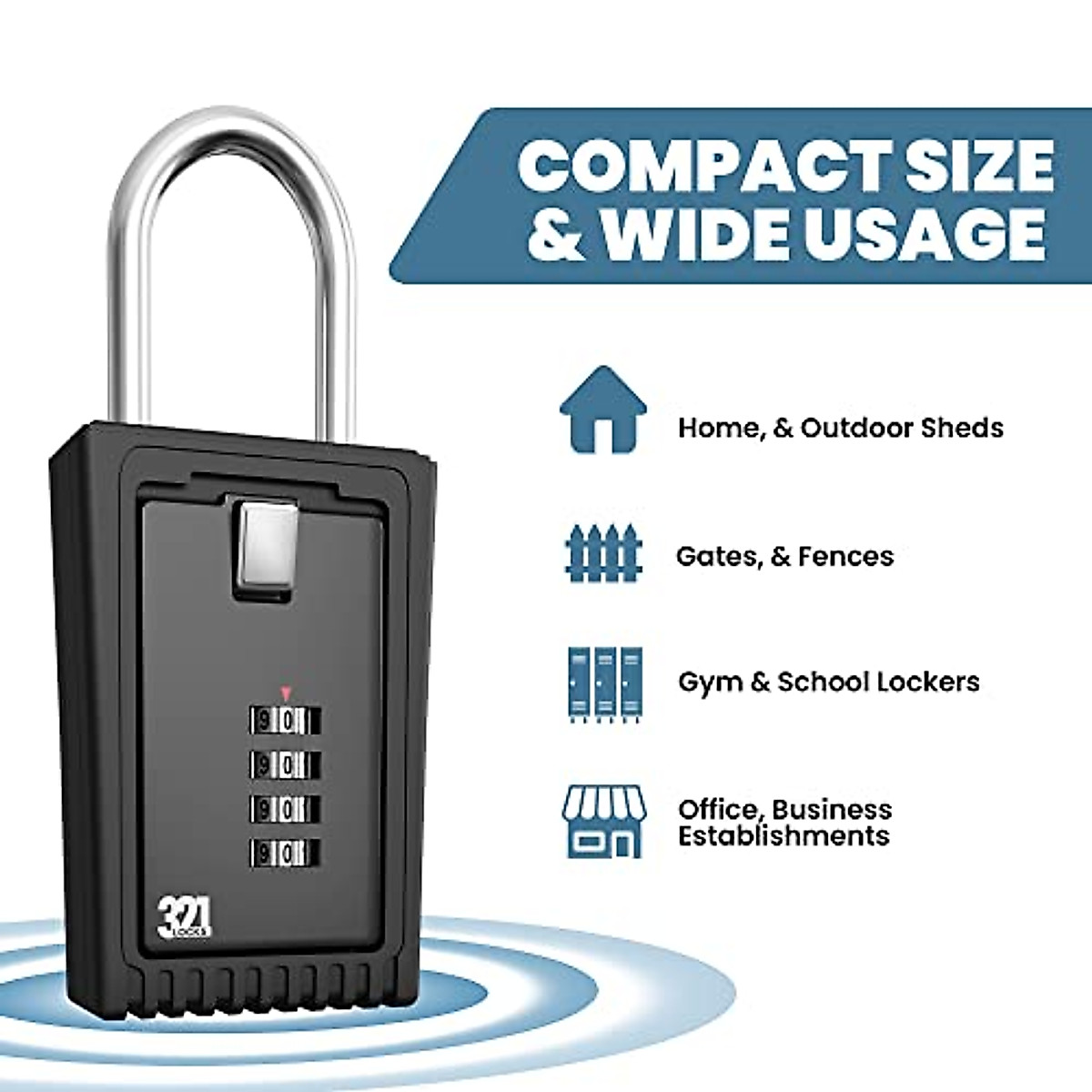 Key Lock Box LB-003 - Hide a Key Outside for Your House - Realtor, Spare Key, Contractor, Rental, Key Storage - Lockbox Combination Shackle Fence Mount, Door Knob Mount (1 Pack) (1)
