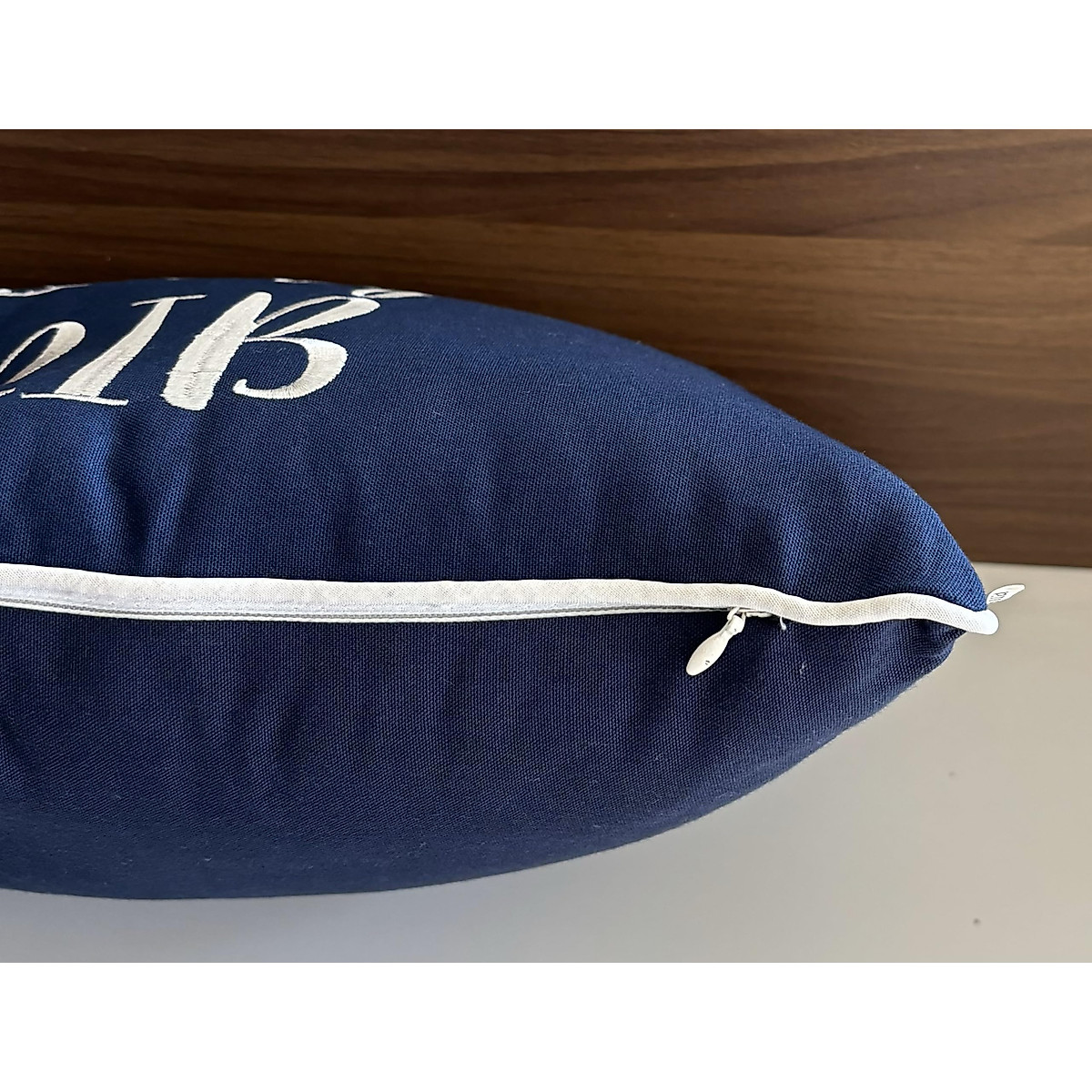 Rudransha Welcome to My Crib Embroidered Lumbar Accent Throw Pillow Cover - Nursery Decor - 12x18, Navy Blue