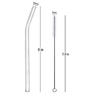 ALINK Glass Smoothie Straws, Reusable Clear Bent 9 in X 10 mm Drinking Straws, Set of 4 with Cleaning Brush