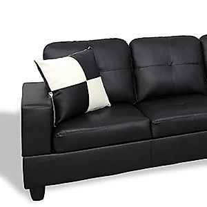 Star Home Living Genesis Sectional Sofa L-Shape-PU Leather, Right Facing, Black