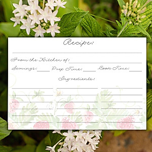 Recipe Cards, 4x6 inches, 25 Pack, 18 Ingredient Lines, Strawberry Daydreams Design