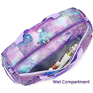 CAMTOP Mesh Travel Duffle Bag for Kid Girls Boys Small Overnight Weekender Sleepover Bags Carry On Dance Sport Bag with Shoe & Wet Compartment for Swim Beach Camp Travel