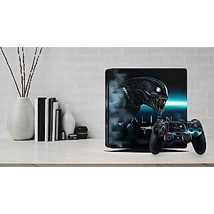 ZOOMHITSKINS Compatible with PS4 Slim Skin, Alien Supernatural SciFi Neon Black Blue, Durable & Fit, 3M Vinyl, Made in The USA