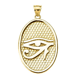 Egyptian Eye of Horus Engravable in 10k Yellow Gold Oval Pendant