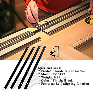 Guide Rail Connector Set P-20177 for Makita Track Saw Long Cuts， Also Compatible with Festool, Fit for DeWalt in Integrated Guide Rail T-Slots for Secure Cutting, 4 PCS, Black