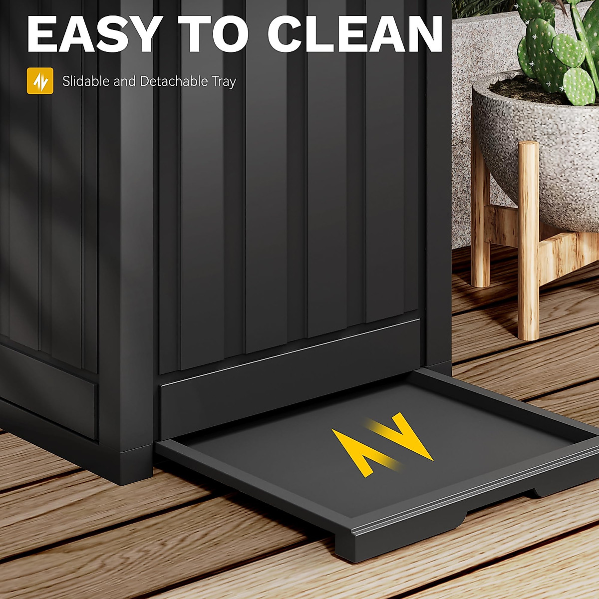 DWVO 33 Gallon Outdoor Trash Can with Tiered Lid and Drip Tray, Waterproof Resin Garbage Can for Patio, Kitchen, Deck and Backyard - Black