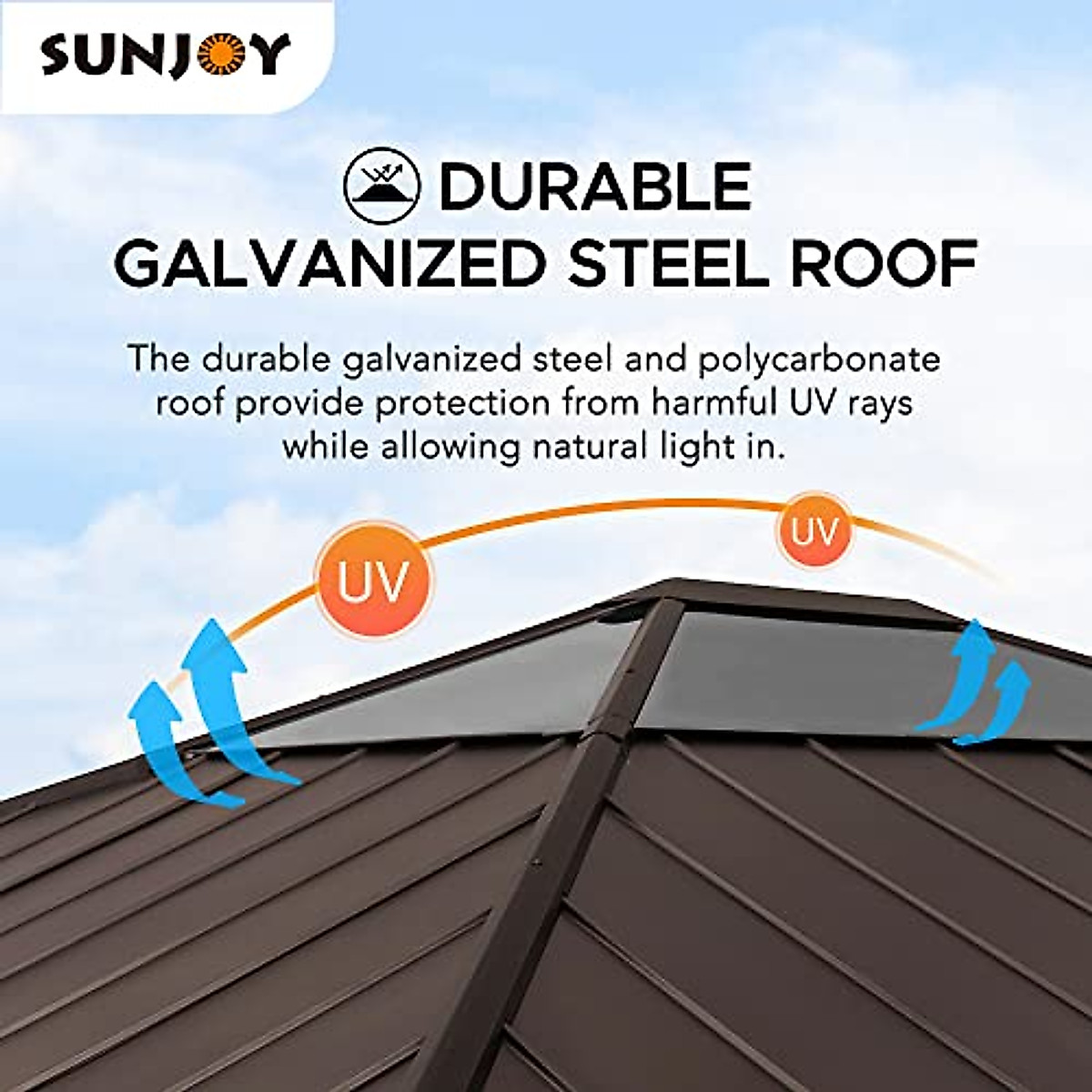 Sunjoy Hardtop Gazebo 13 x 15 ft. Standard Cedar Framed Wood Gazebo with Brown Steel and Polycarbonate Hip Roof Hardtop for Garden, Backyard Shade, Brown Roof + Natural Wood Frame