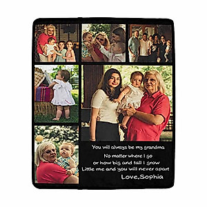 M YESCUSTOM Custom Blanket Memorial Gift with Photo Text Personalized Flannel Throw Blanket Gift for Grandpa Grandma Friends Family Couples on Birthday Christmas Anniversary - 4 Sizes