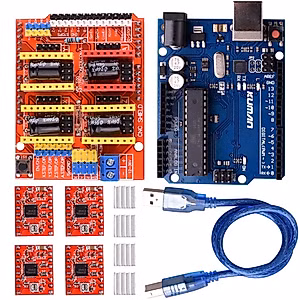 kuman CNC Shield Expansion Board V3.0 +UNO R3 Board + A4988 Stepper Motor Driver with Heatsink for Arduino Kits K75 (CNC Shield+UNO R3+Stepper Motor) (K75-CNC-UK), Red Blue