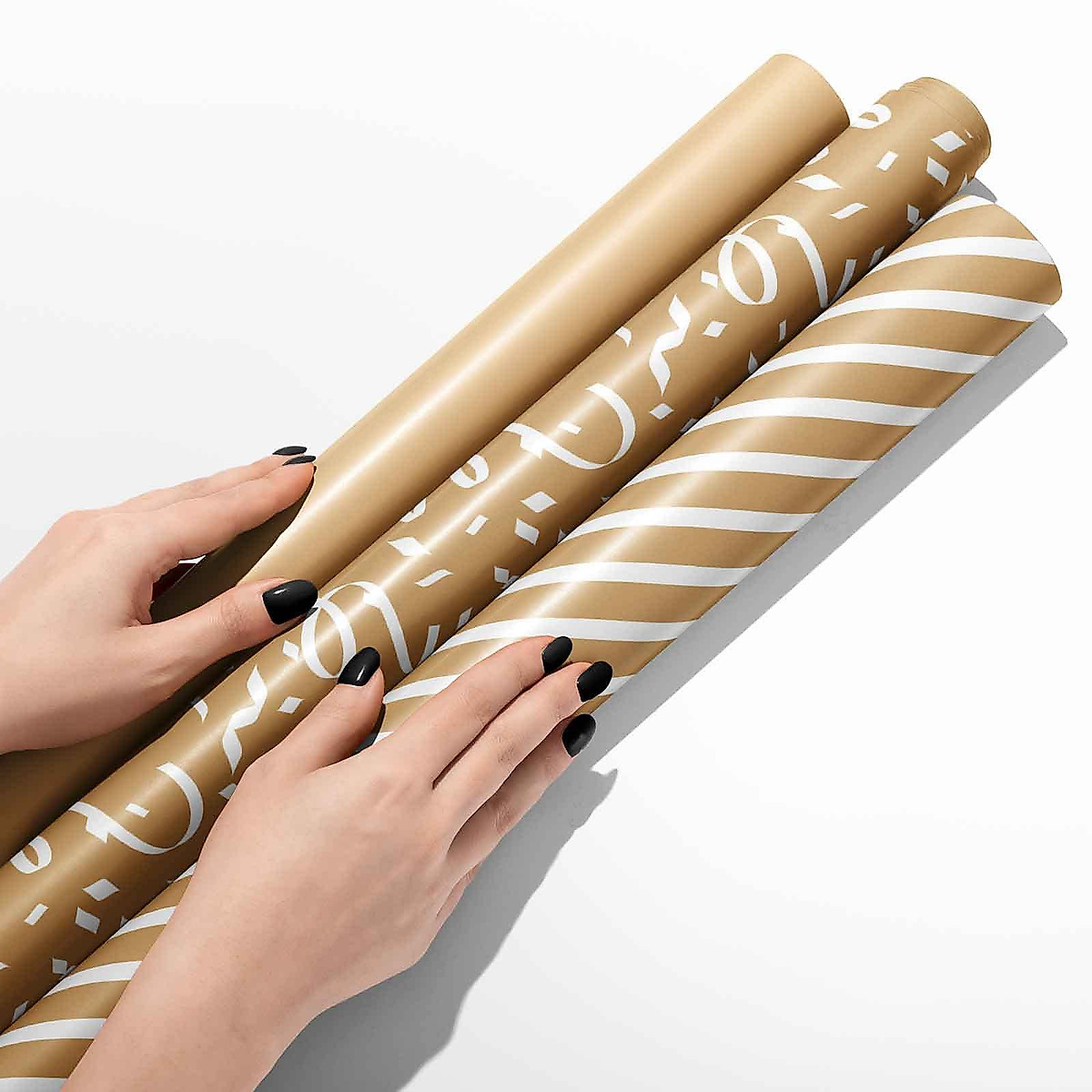 WOPARTY Wrapping Paper Roll - Kraft paper pattern with Cut Lines for Birthday, Holiday, Wedding, Baby Shower - 3 Rolls - 17 in X 120 in Per Roll