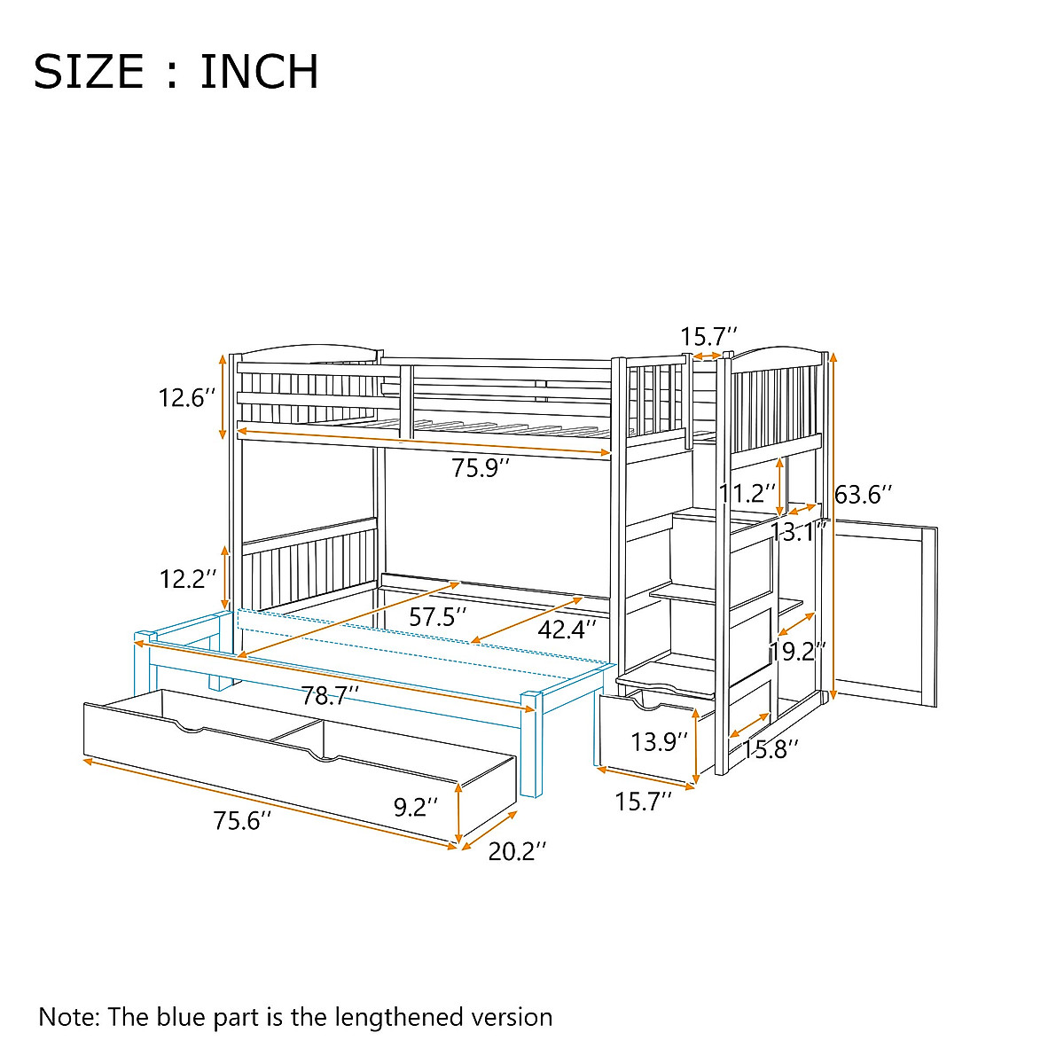 SOFTSEA Twin Over Twin/Full Bunk Bed with Staircase and Cabinet Wooden Bunk Bed Convertible into 2 Beds with Drawers for Kids
