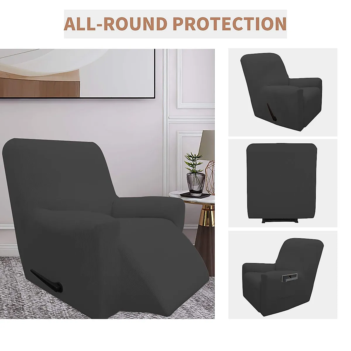 Easy-Going 100% Waterproof Recliner Cover, Dual Waterproof Couch Cover for Recliner, 1- Piece Jacquard Sofa Cover, Leakproof Sofa Slipcover for Kids, Pets, Dog and Cat (Recliner, Dark Gray) 1 Seat