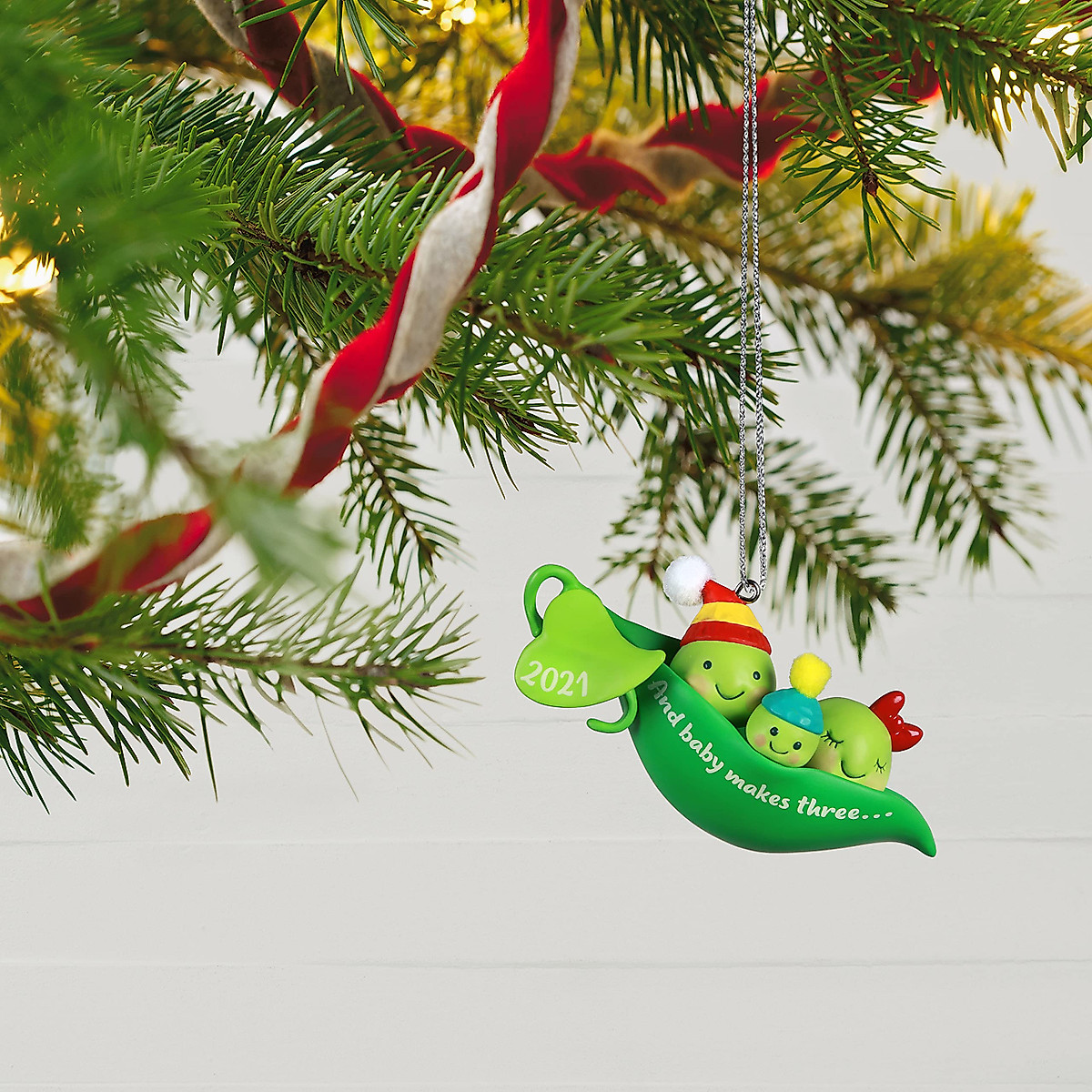 Hallmark Keepsake Christmas Ornament, Year Dated 2021, Baby Makes Three Peas