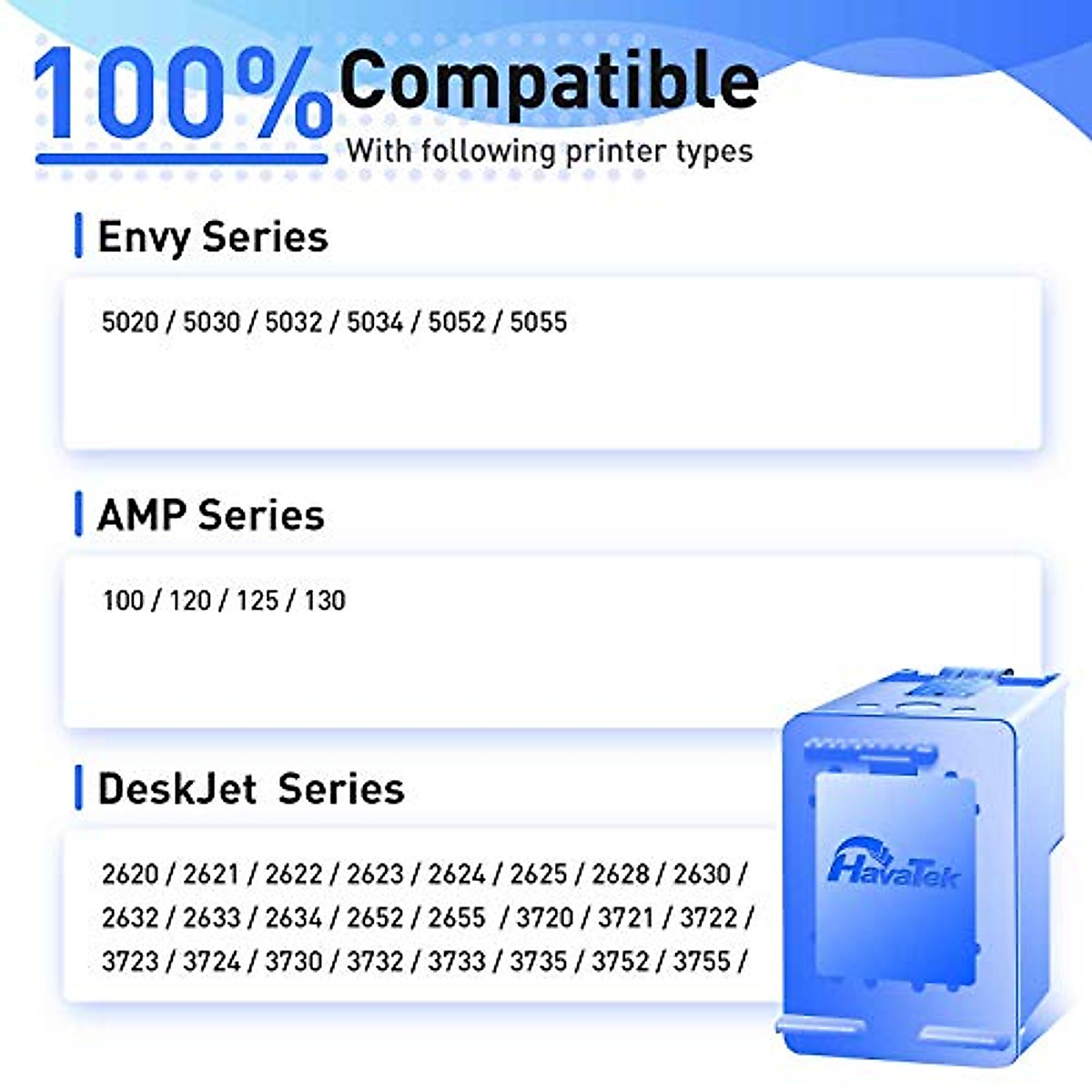 HavaTek Remanufactured Ink Cartridge Replacement for HP 65XL 65 XL for Envy 5055 5052 5000 5058 5012 DeskJet 2600 2622 2652 3722 3755 3752 2655 3720 2640 3723 AMP 120 100 Printer (1 Black, 1 Color)