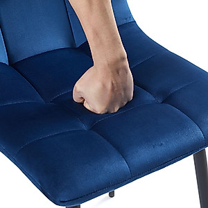 NORDICANA Navy Blue Velvet Dinner Chairs Set of 4, Modern Armless Biscuit Tufted Dining Side Chairs with Metal Legs for Kitchen Living Room Vanity