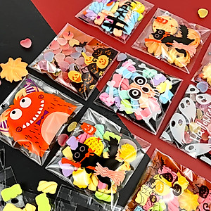 300PCS Halloween Treat Bags Sealable Halloween Cellophane Bags Individual Cookie Bags Self Adhesive Cookie Treat Bags DIY Translucent Plastic Bags for Bakery Biscuit Chocolate 3.94" x 3.94"
