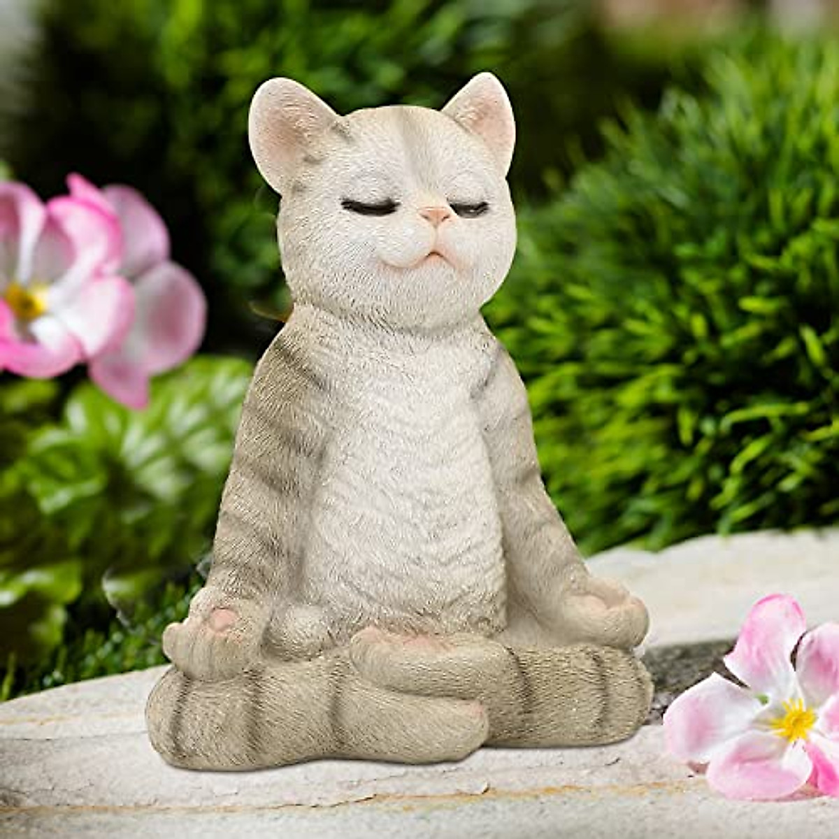 Qeeman Meditating Zen Garden Cat Statue Figurine,Indoor/Outdoor Garden Cat Sculpture for Home,Patio,Deck,Yard Art or Lawn Deco,8.7" H,Gifts for mom/momgrandma Gifts/Birthday Gifts for mom