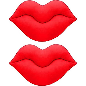 Yookeer 2 Pieces 3D Lip Shape Throw Pillows Plush Valentine Soft Velvet Lips Cushion Plush Large Pillows for Birthday Anniversary Living Room Bedroom Sofa Decoration, 20 x 11 Inches (Red)