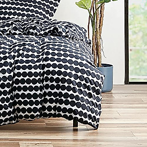 MARIMEKKO - Queen Duvet Cover Set, Cotton Bedding with Matching Shams & Button Closure, All Season Home Decor (Rasymatto Black, Queen)