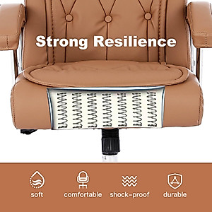 Hoxne Leather Executive Office Chair with Arms and Wheels, High Back Ergonomic Computer Desk ChairAdjustable Height Swivel Office Desk Chair, 350LBS Capacity (Khaki)