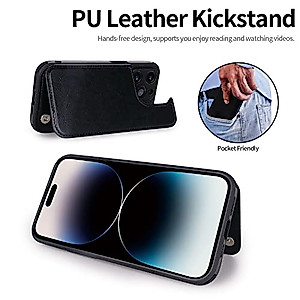 Cardpakee Phone Case for iPhone 14 Pro Case with Card Holder, Fine Hole Camera for iPhone 14 Pro Case Wallet, Leather Wallet Phone Case for iPhone 14 Pro Wallet Case for Women Men 6.1 Inch Black