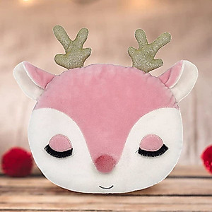MON AMI Reindeer Accent Decor Plush Pillow, Huggable Deer Shaped Pillow, Plush & Decorative Accessory Cushion for Child’s Bed or Crib, Pink,16"