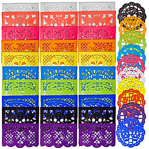 Super Value Depot Dia de Muertos / Day of the Dead, 30 Frontales and 10 Small Round Placemats, Altar de Ofrendas Decoration, Tissue Mexican Papel Picado.