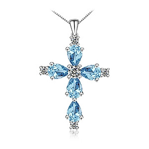 FULULAY Cross Necklace For Women,Sterling Silver Jesus Christian Religious March Birthstone Jewelry