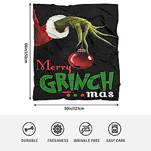 Metawu Grinch Blanket Merry Grinchmas Christmas Blanket 60”x50 Throw Fleece Blanket in Home Bed Sofa Chairs Dorm
