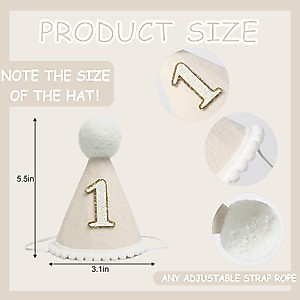 BOOMPA Boho 1st Birthday Celebration Hat - Boho 1st Birthday Conical Cap - Natural Boho First Birthday Decorations (1st)