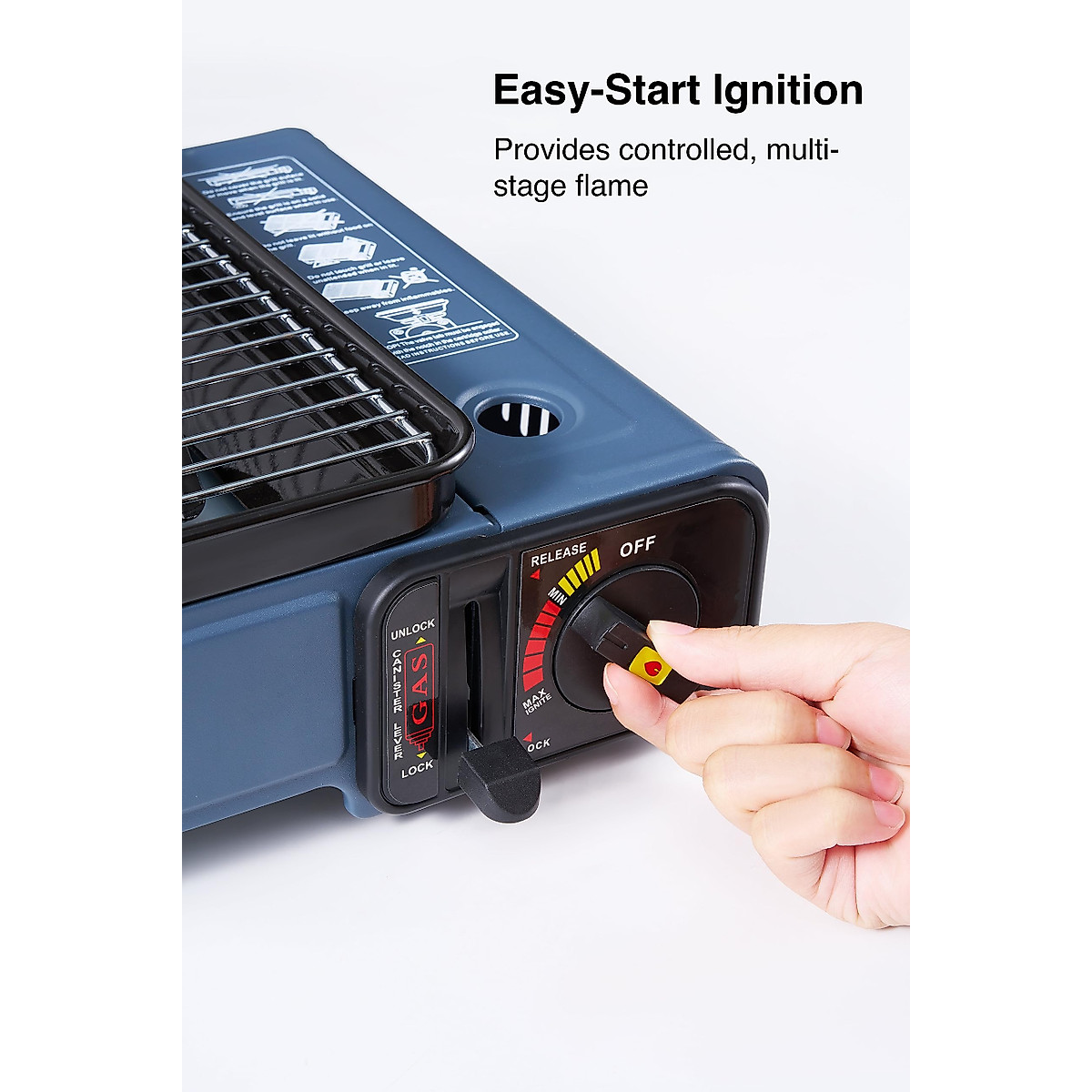 Sizzle Goods Portable Butane Gas Grill with Iwatani Style Stainless Steel Cooking Grate and Nonstick Griddle, Indoor Tabletop Stove, Camping, Korean BBQ, Japanese Yakitori, Yakiniku, Asador Fugitivo